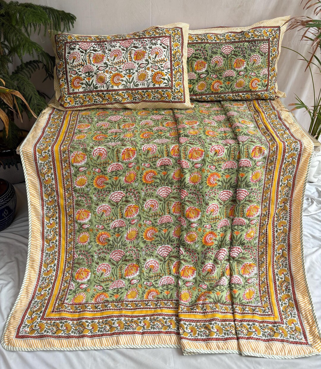 Hand Block Printed Cotton Dohar Quilt: Reversible Boho Bedspread - Etsy