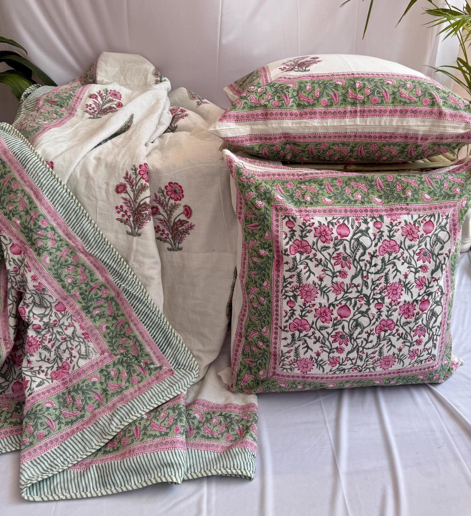 Handmade Indian Floral Dohar: Block Printed Cotton Quilt, Reversible ...