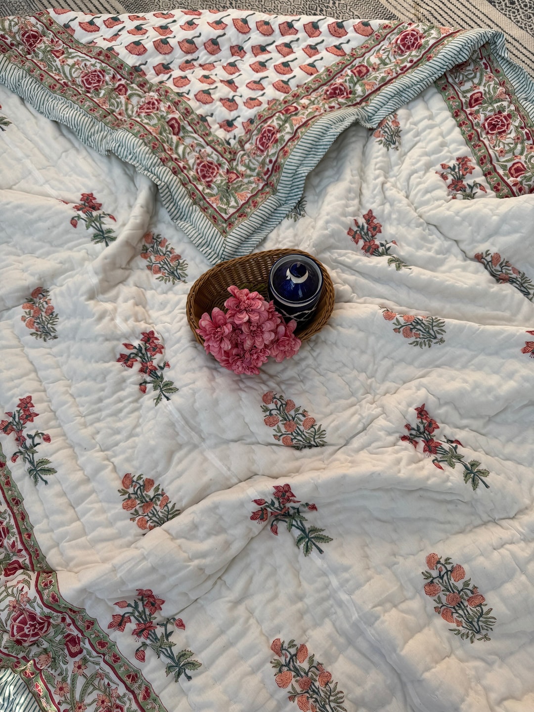 Floral Handmade Razai, Quilt Blanket Throw, Soft Quilt Kantha, Jaipuri ...