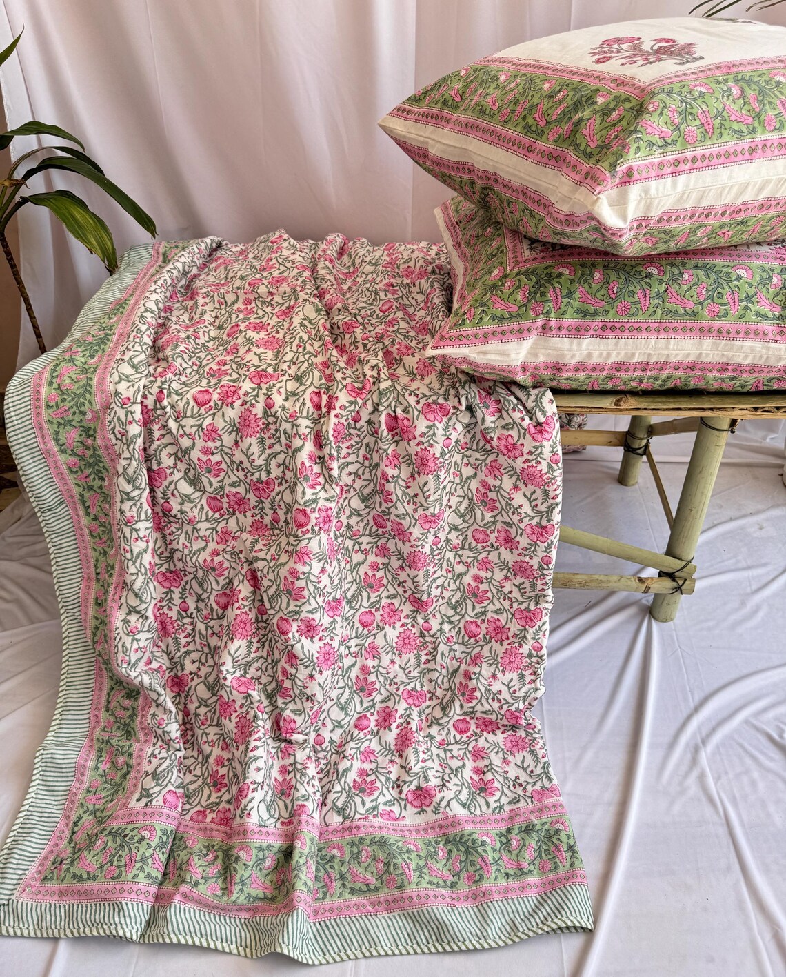 Handmade Indian Floral Dohar: Block Printed Cotton Quilt, Reversible ...