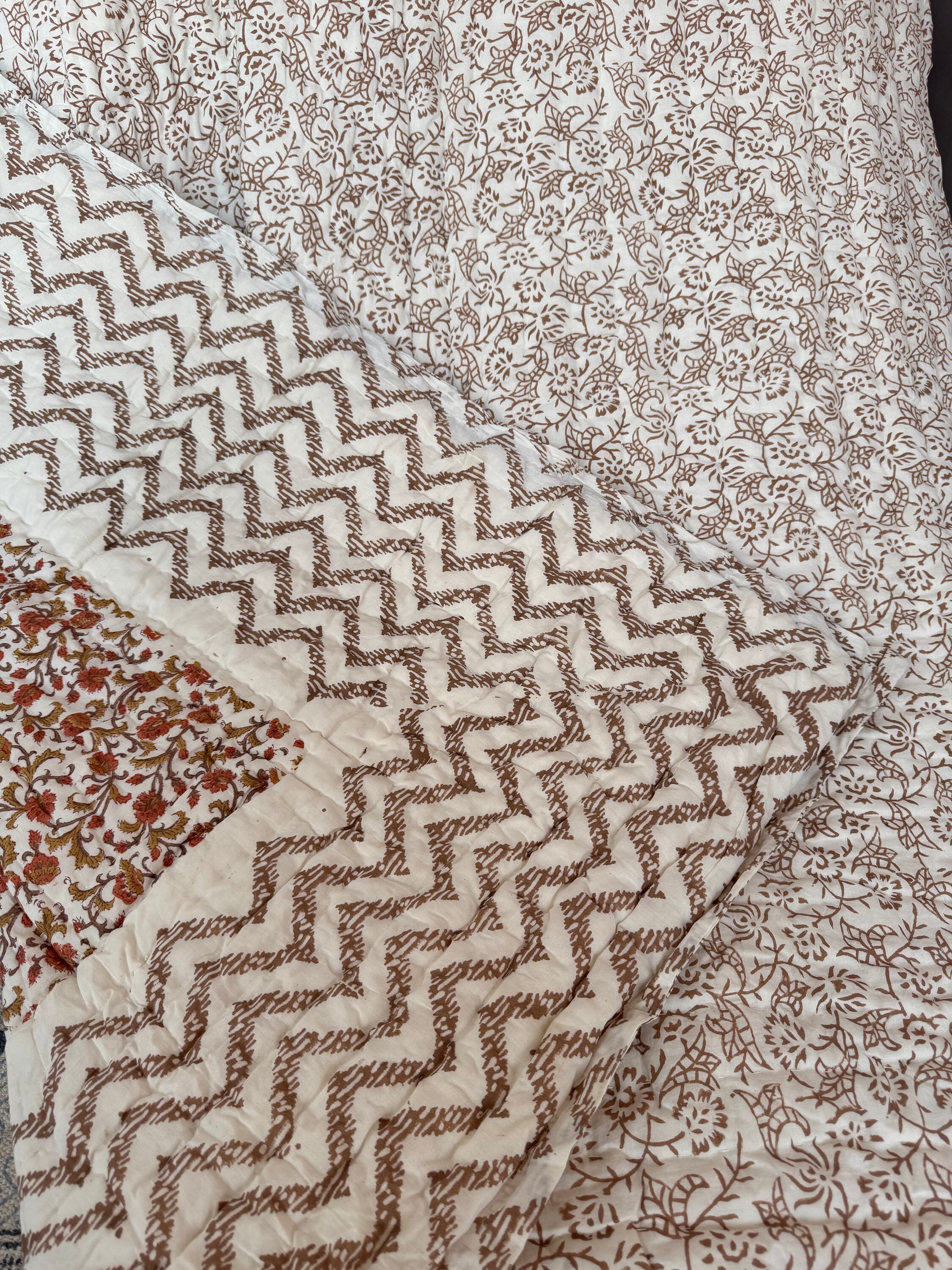 Jaipuri Handblock Printed Quilt, Floral Cotton Rajai, Indian Kantha ...