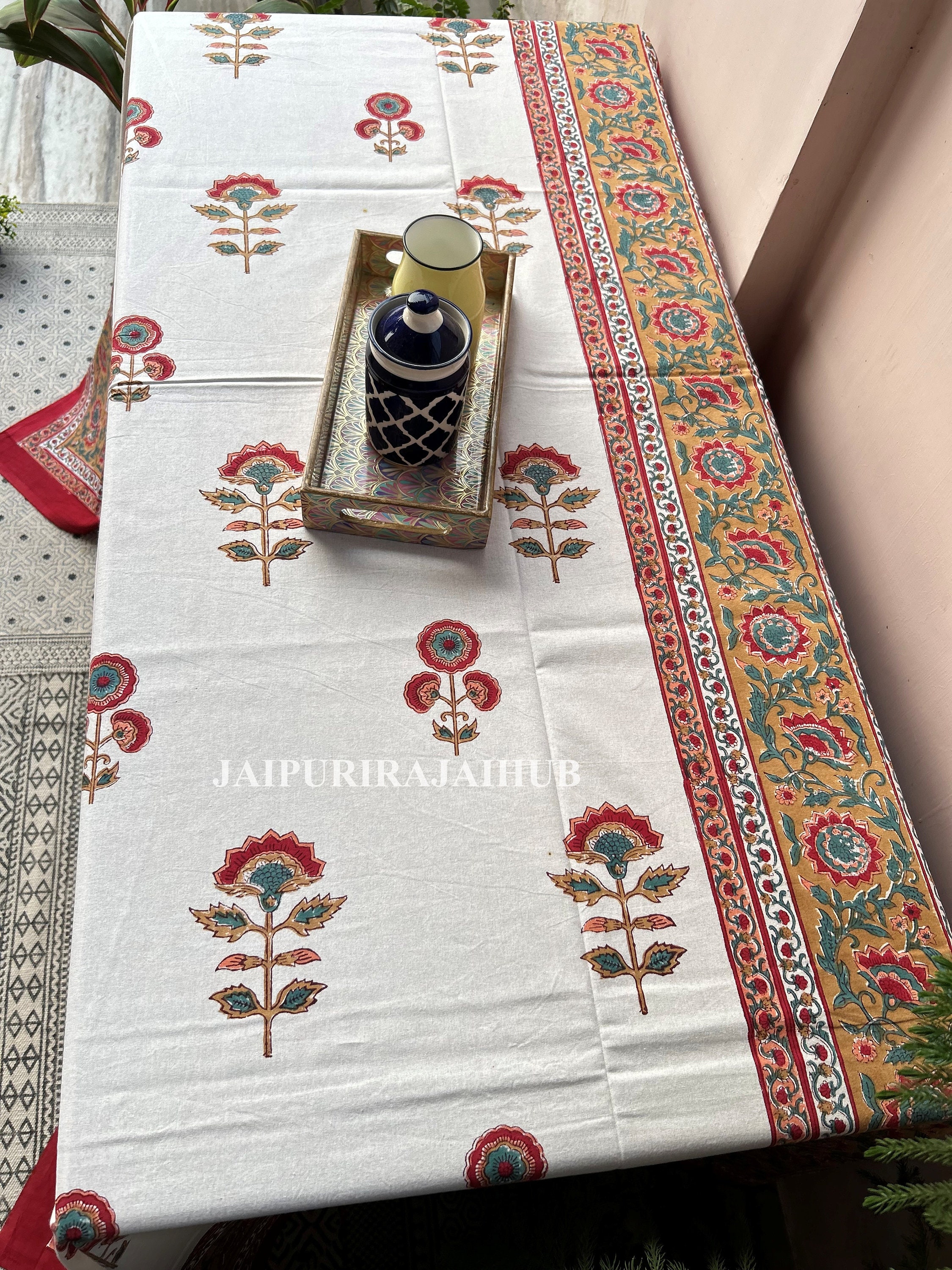 Indian Floral Blockprint Tablecloth,cotton Table Cover Linens Napkins ...