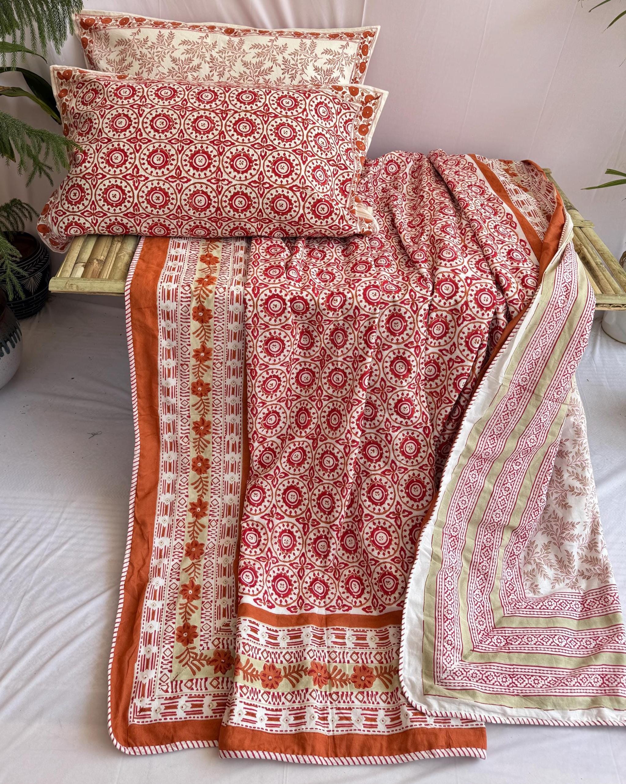 Indian Block Printed Cotton Bedding Dohar, Handmade Floral Bedspread ...