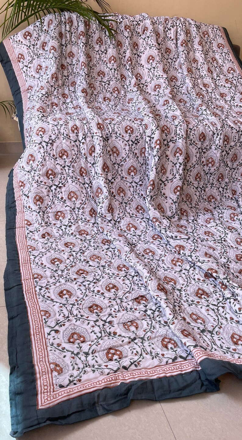 Indian Hand Block Jaipuri Print Quilt Printed Reversible Razai Cotton ...