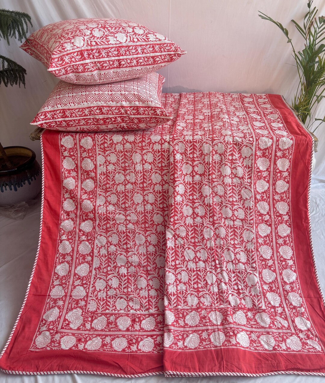 Block Printed Cotton Dohar Blanket: Reversible Indian Summer Quilt - Etsy