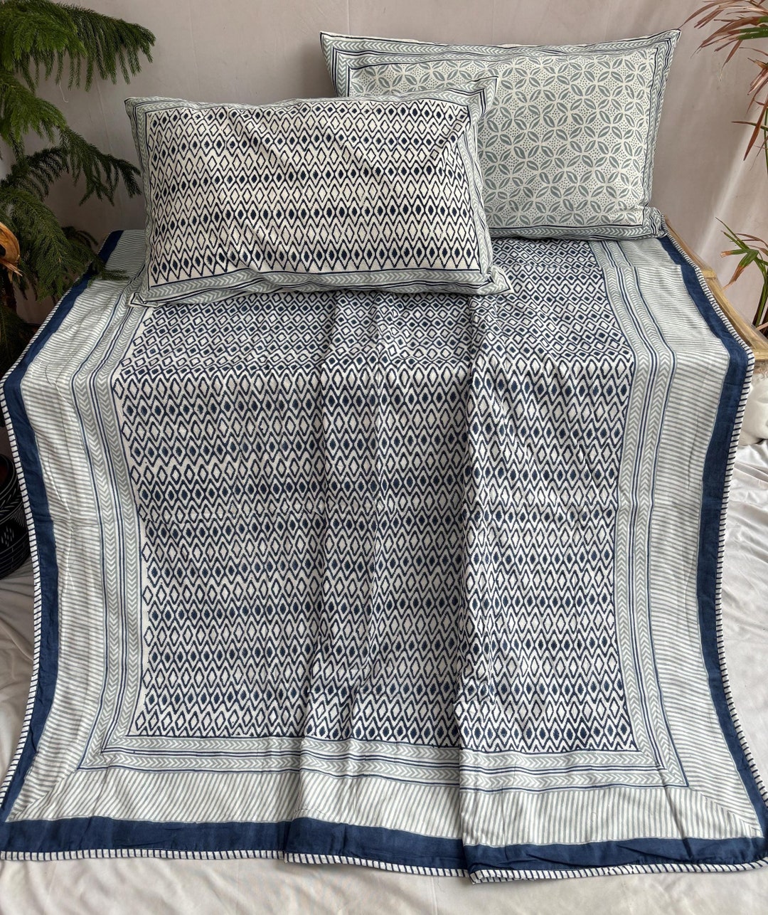 Indian Reversible Block Print Dohar, Jaipuri Razai, AC Quilt, Handmade ...