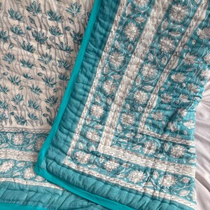 Hand Block Print Quilted Throw, Cotton Quilt Blanket, Warm Quilt ...