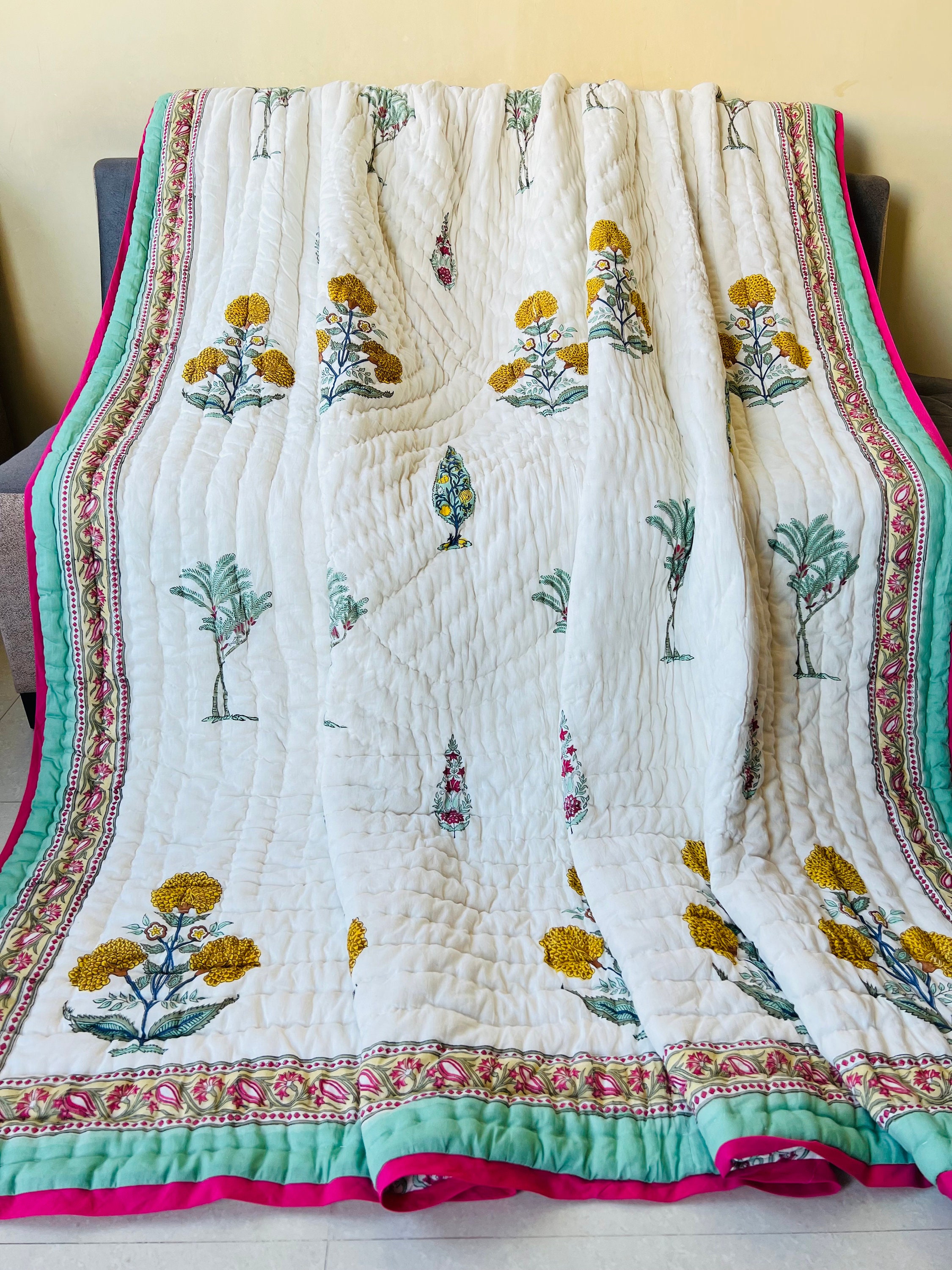 Indian Traditional Hand Block Printed Quilt Hand Made - Etsy