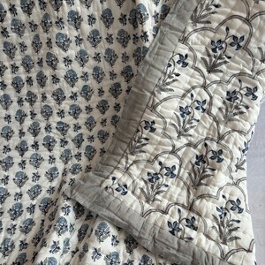 Block Print Reversible Queen Size Razai Quilt, Handmade Organic Cotton ...