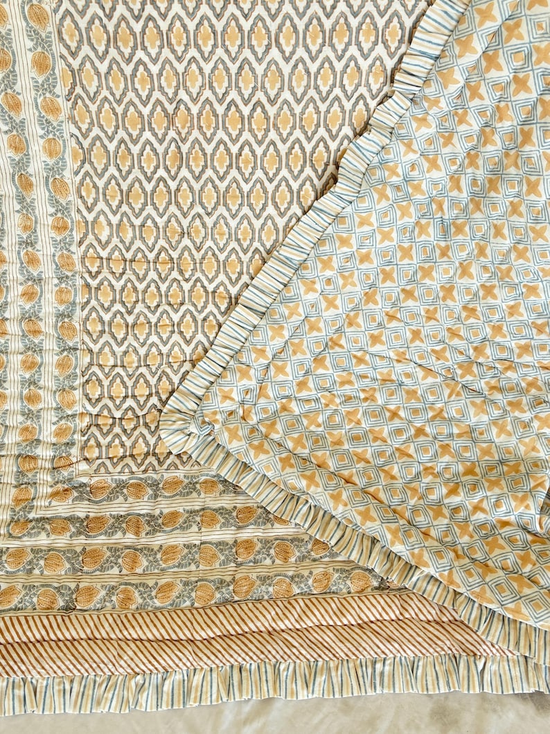 Anokhi Cotton Quilt, Block Print Quilt, Reversible Jaipuri Razai ...