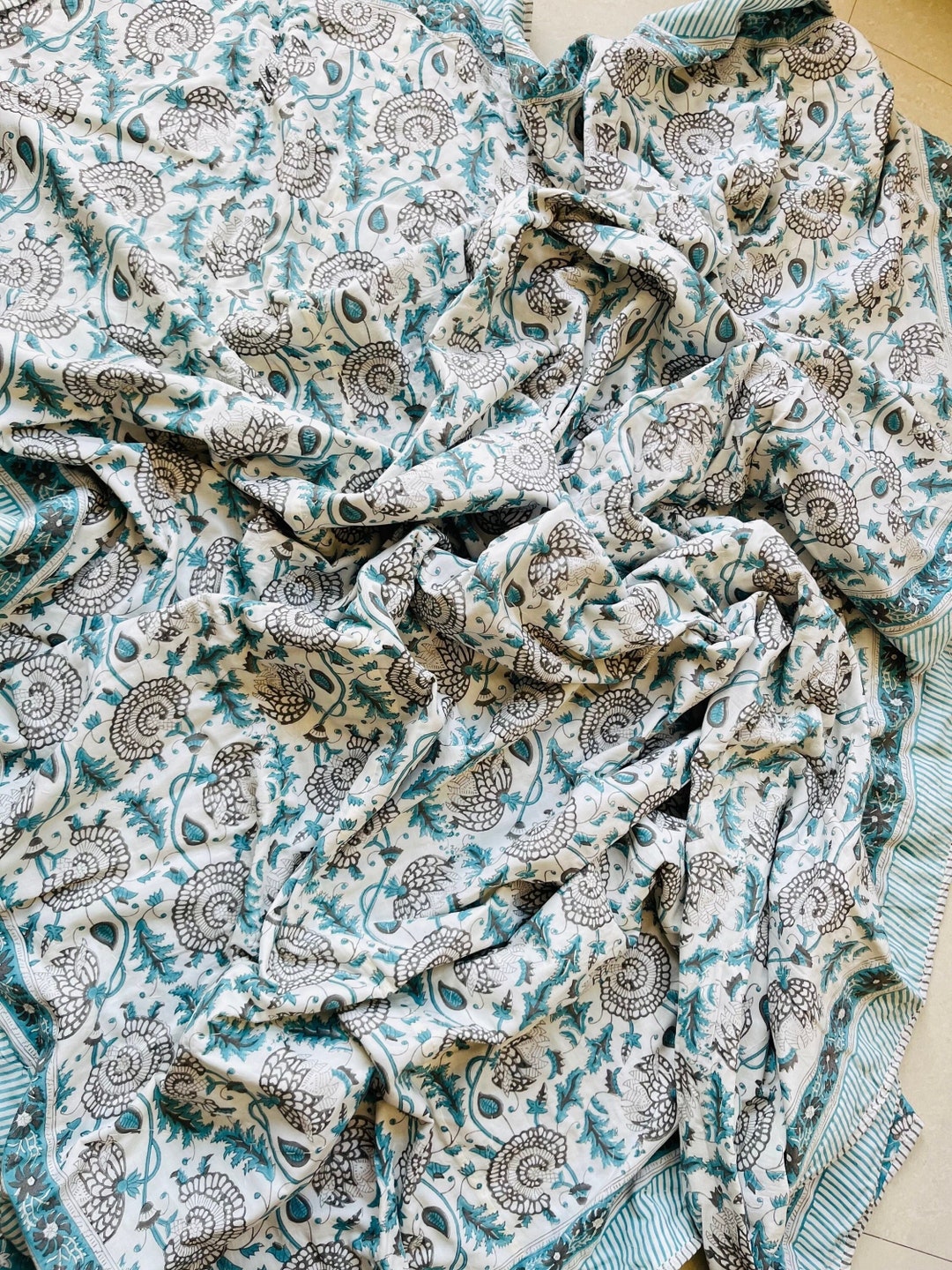 Traditional Jaipuri Dohar Quilt, Handblock Printed Bedding, Handmade ...