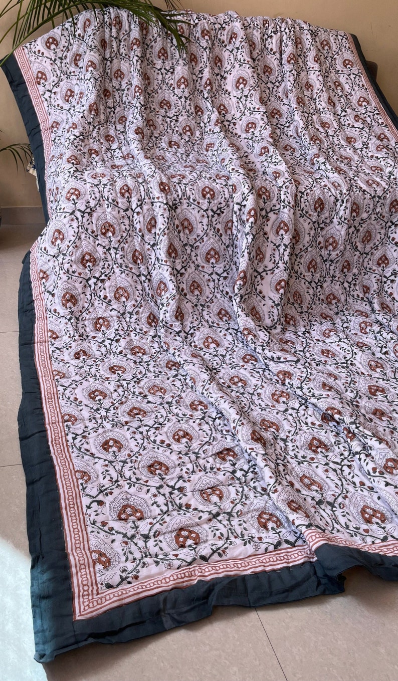 Indian Hand Block Jaipuri Print Quilt Printed Reversible Razai Cotton ...