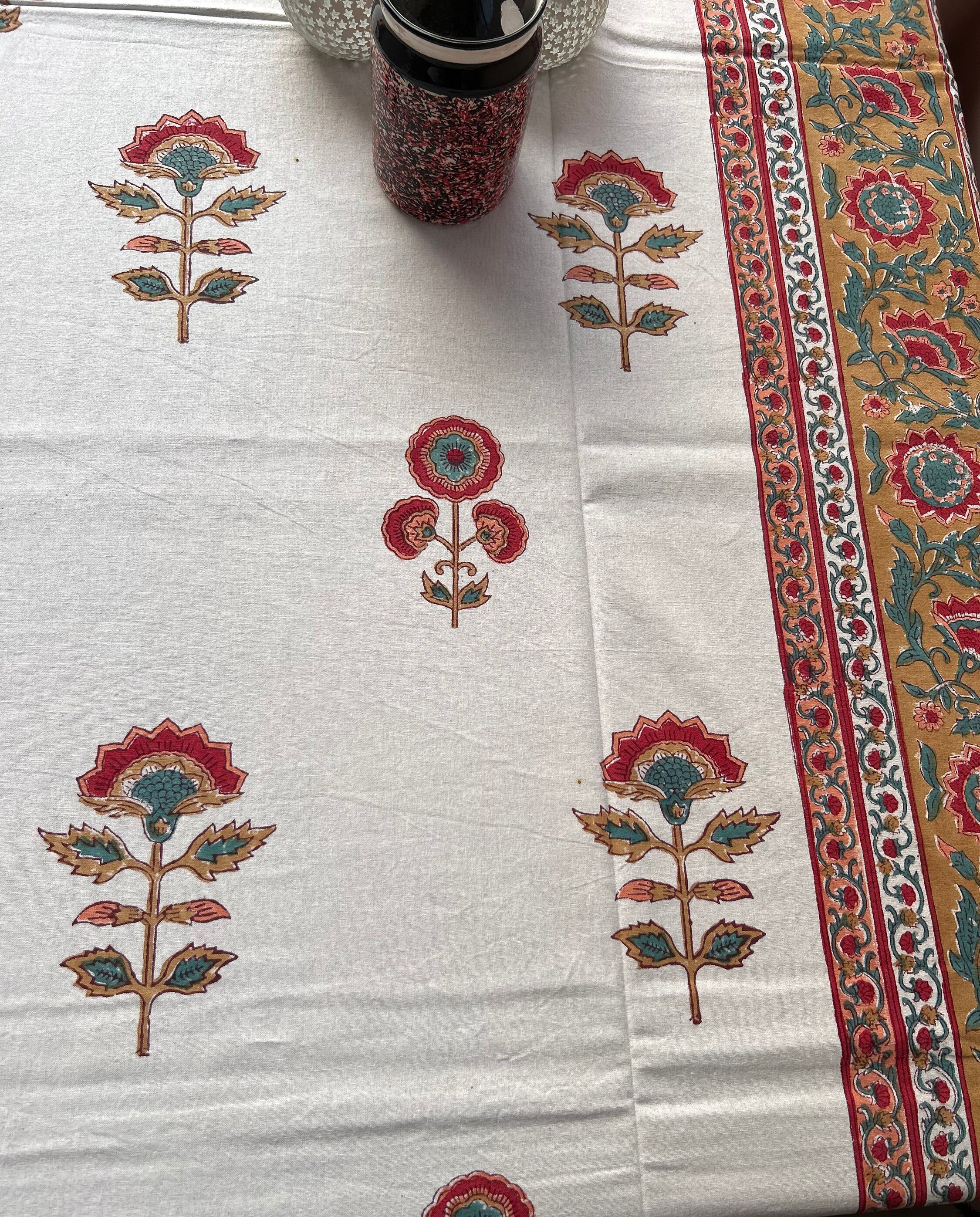 Indian Floral Blockprint Tablecloth,cotton Table Cover Linens Napkins ...