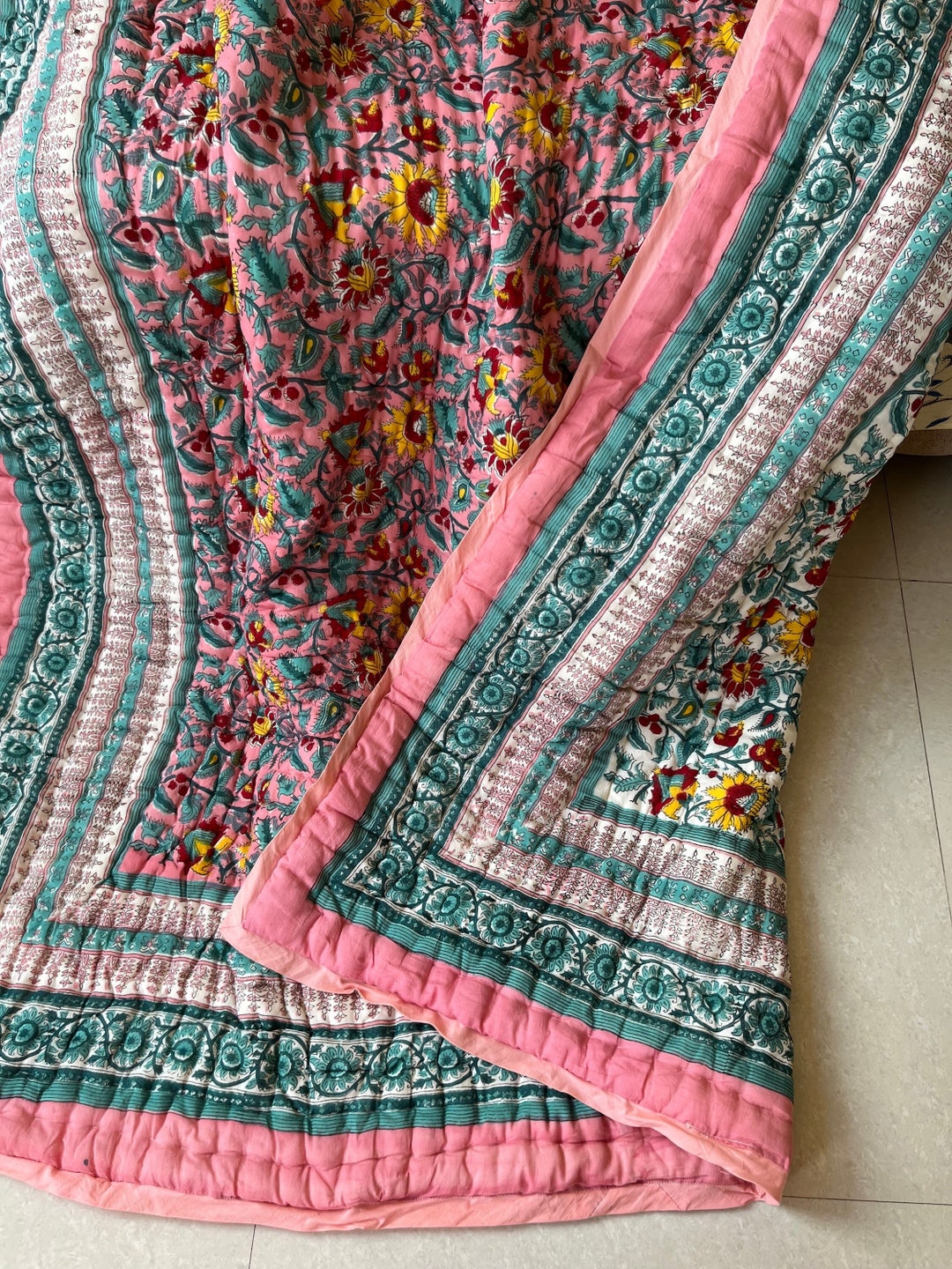 Traditional Jaipuri Razai Quilt, Hand Block Printed Cotton Quilt ...