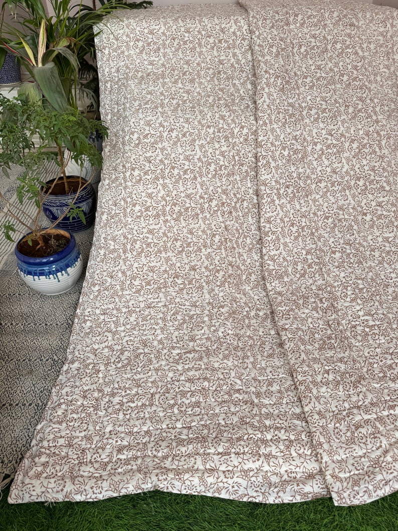 Jaipuri Handblock Printed Quilt, Floral Cotton Rajai, Indian Kantha ...