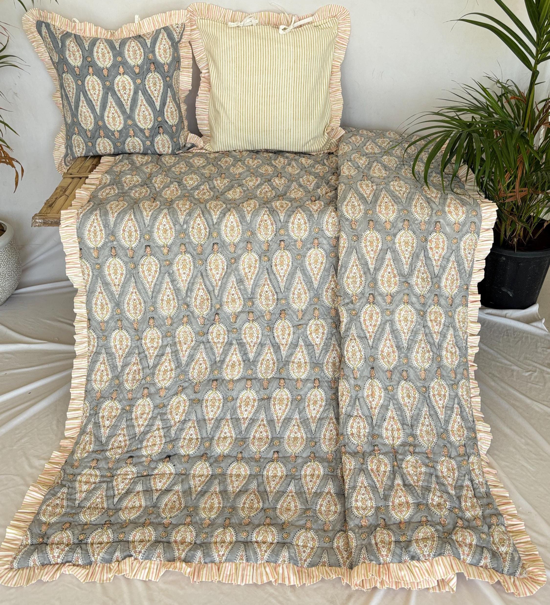 Anokhi Cotton Quilt, Block Print Quilt, Reversible Jaipuri Razai ...