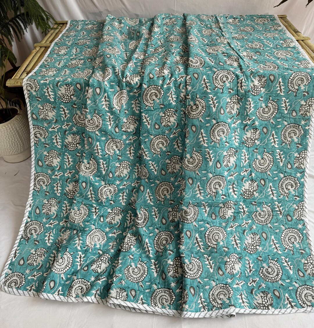Hand Block Printed Cotton Dohar: Bohemian Floral Summer Quilt - Etsy