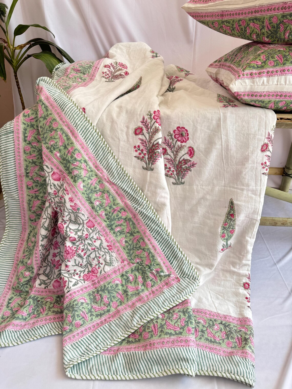 Handmade Indian Floral Dohar: Block Printed Cotton Quilt, Reversible ...