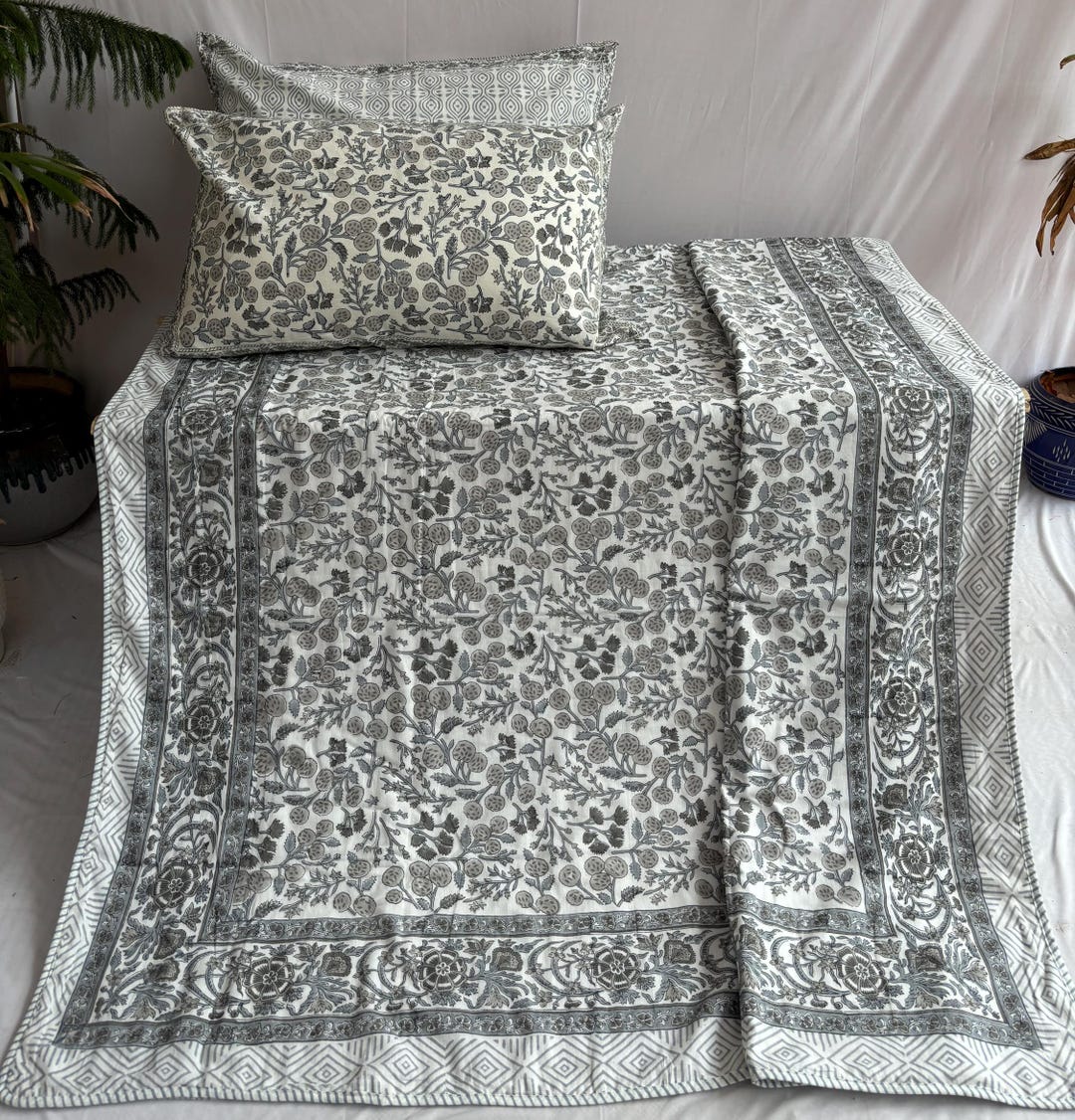 Hand Block Printed Dohar Quilt, Traditional Cotton Bedding Comforter ...