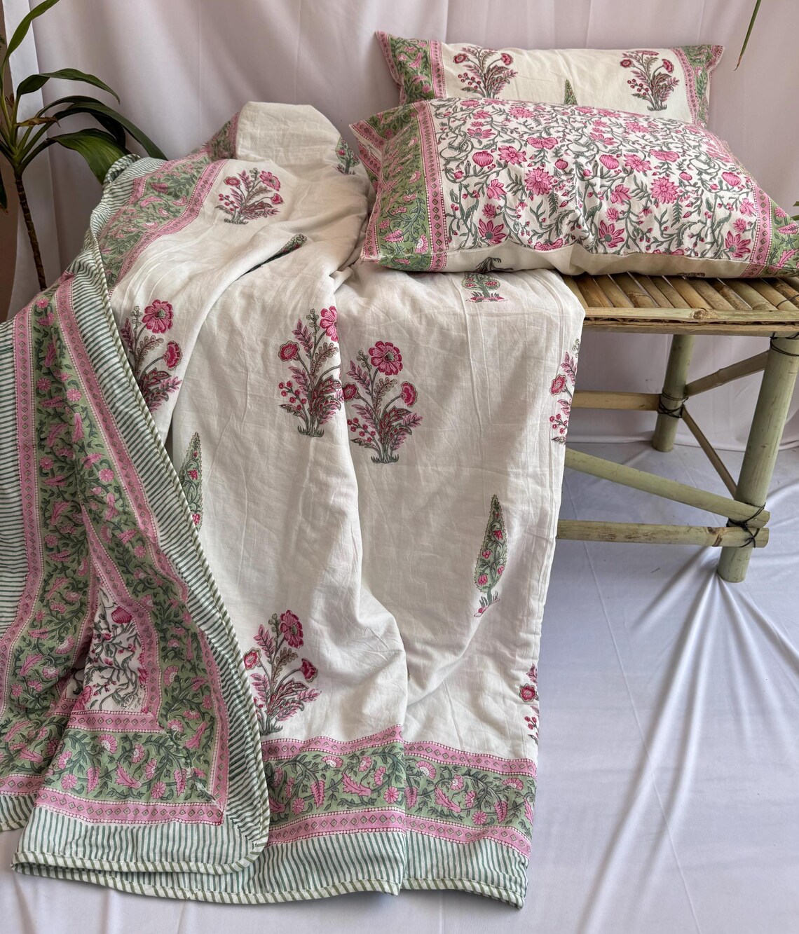 Handmade Indian Floral Dohar: Block Printed Cotton Quilt, Reversible ...