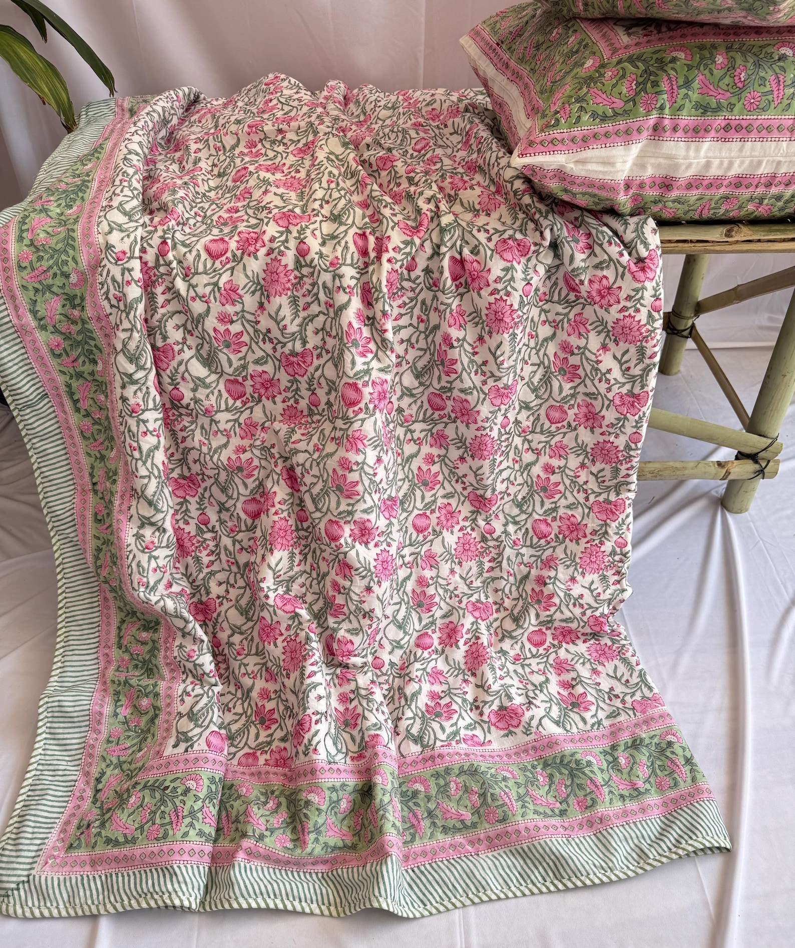 Handmade Indian Floral Dohar: Block Printed Cotton Quilt, Reversible ...