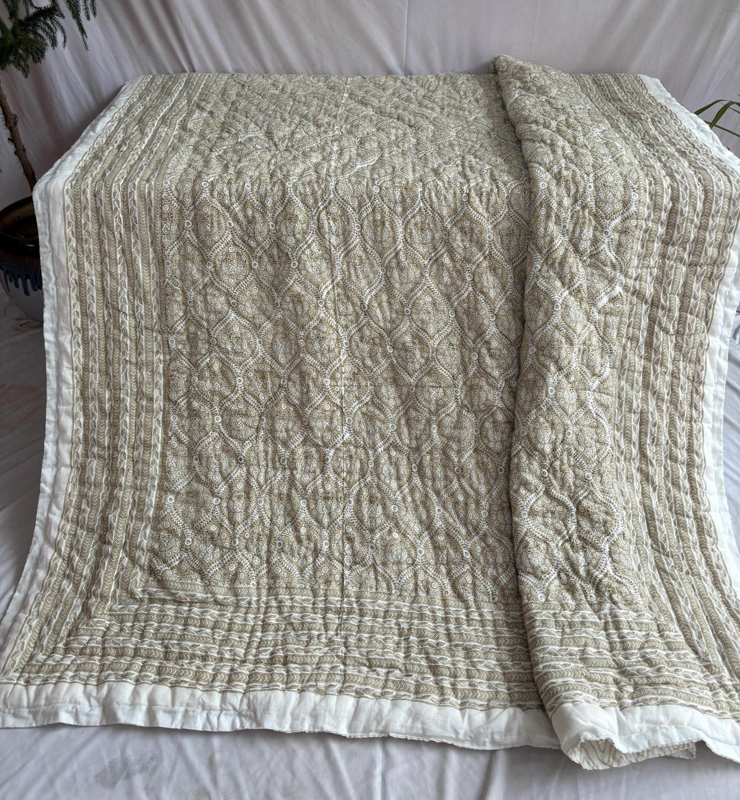 Hand Block Print Reversible Quilt, Soft Cotton Bedding Coverlet, Jaipur ...