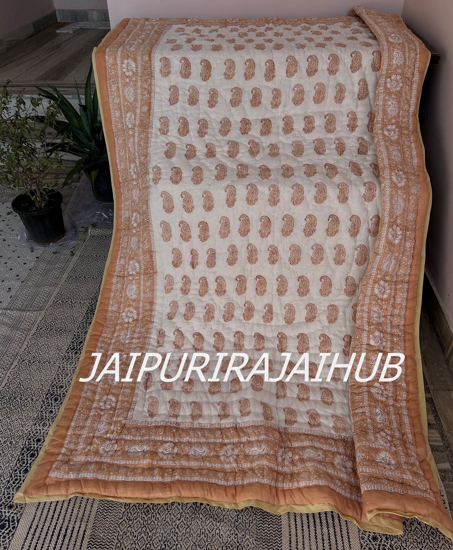 Hand Block Print Quilt Floral Dark Base, Soft Quality Quilt,ultra Warm ...