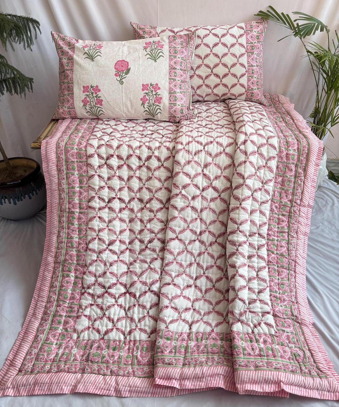 Hand Block Printed Quilt, Anokhi Indian Quilt, Kantha Quilt, Unique ...