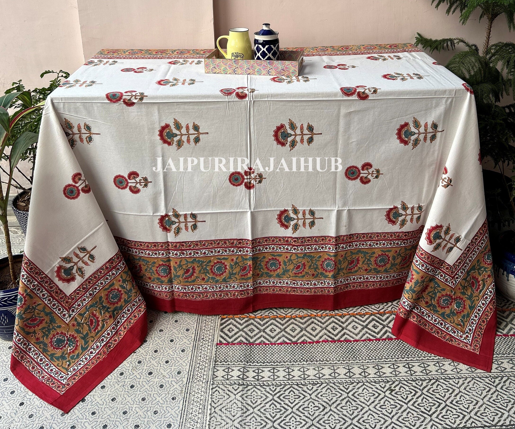 Indian Floral Blockprint Tablecloth,cotton Table Cover Linens Napkins ...