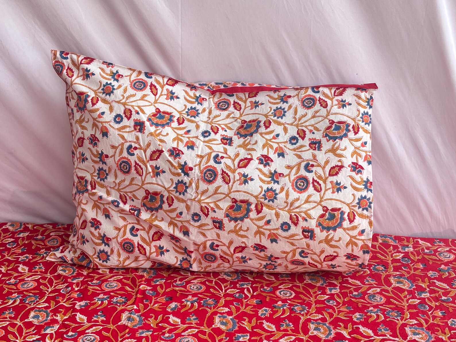 Hand Block Printed Queen Bedspread: Floral Cotton Bedding Set - Etsy