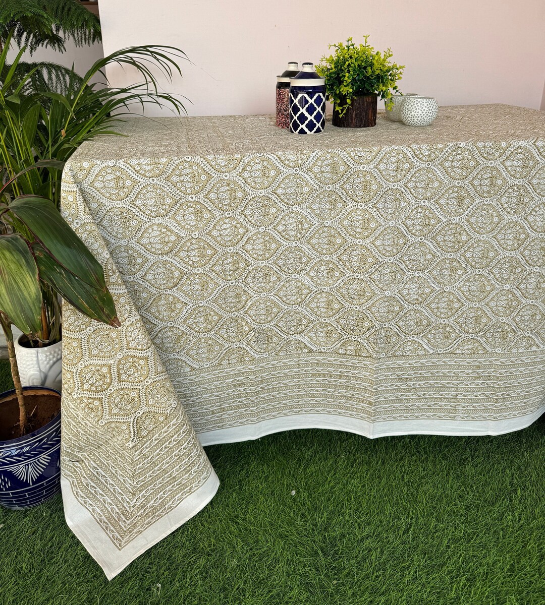 Hand Block Printed Floral Tablecloth , Cotton Linen Mats Napkins,boho ...