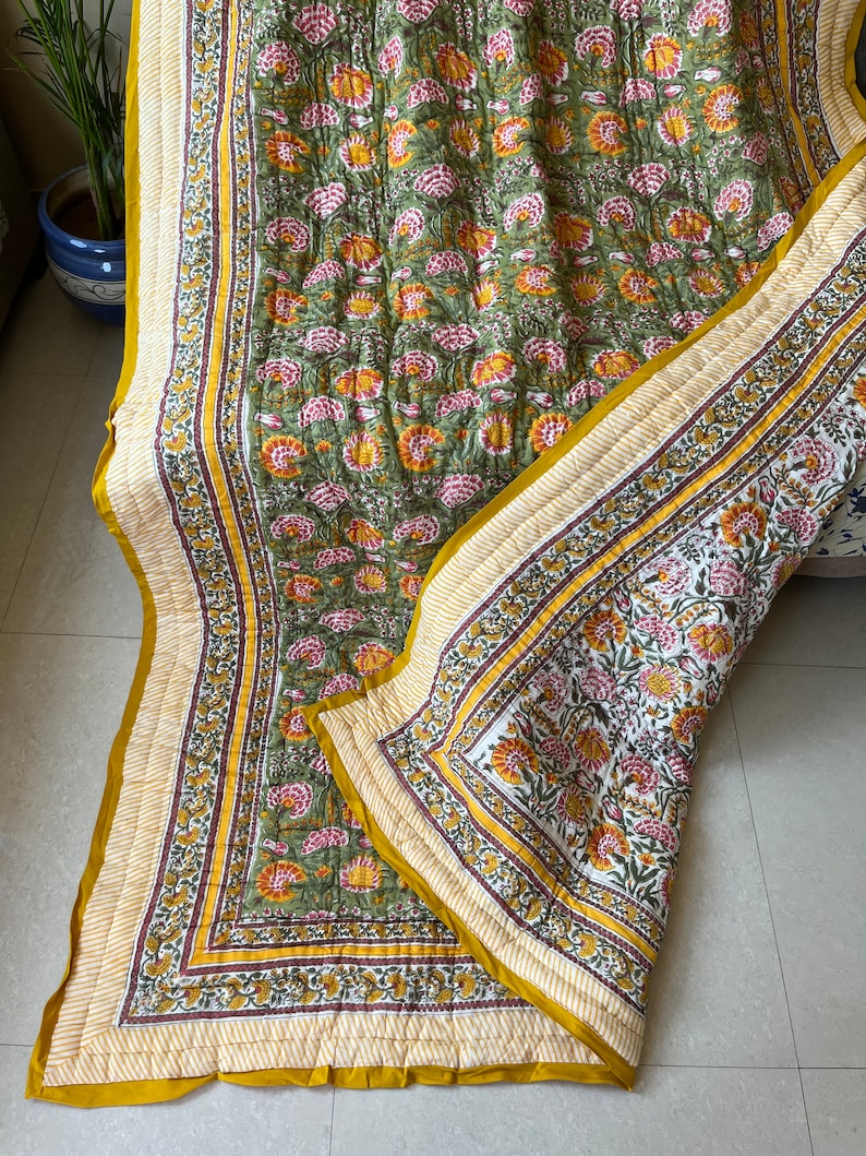 Indian Hand Block Printed Jaipuri Quilt,indian Reversible Jaipur Razai ...