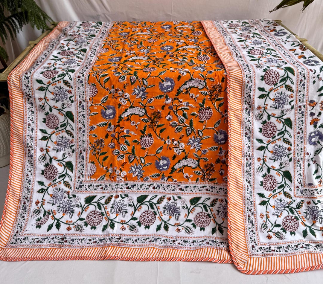 Hand Block Printed Dohar Blanket, Lightweight Summer Quilt, Reversible ...