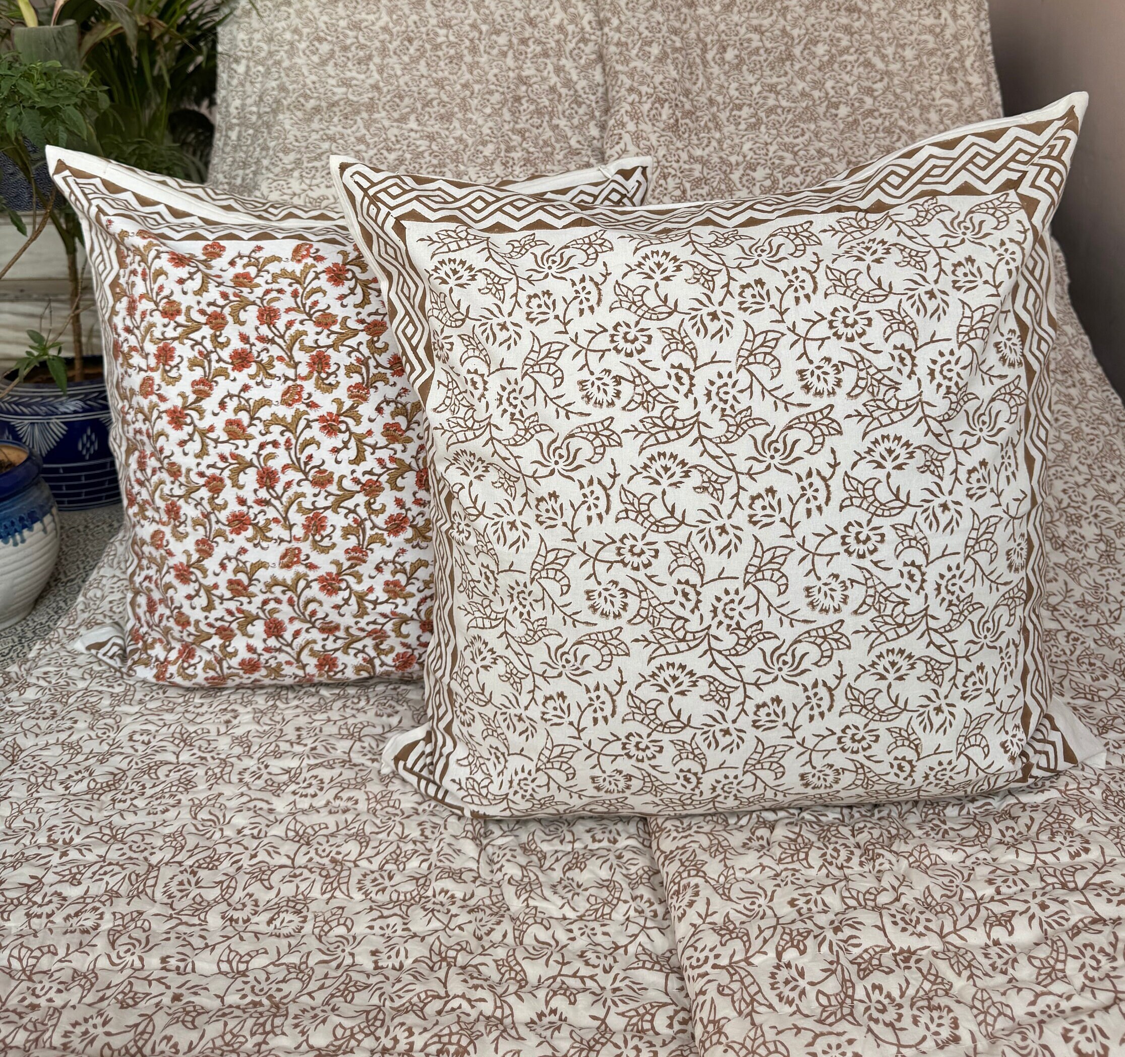 Jaipuri Handblock Printed Quilt, Floral Cotton Rajai, Indian Kantha ...