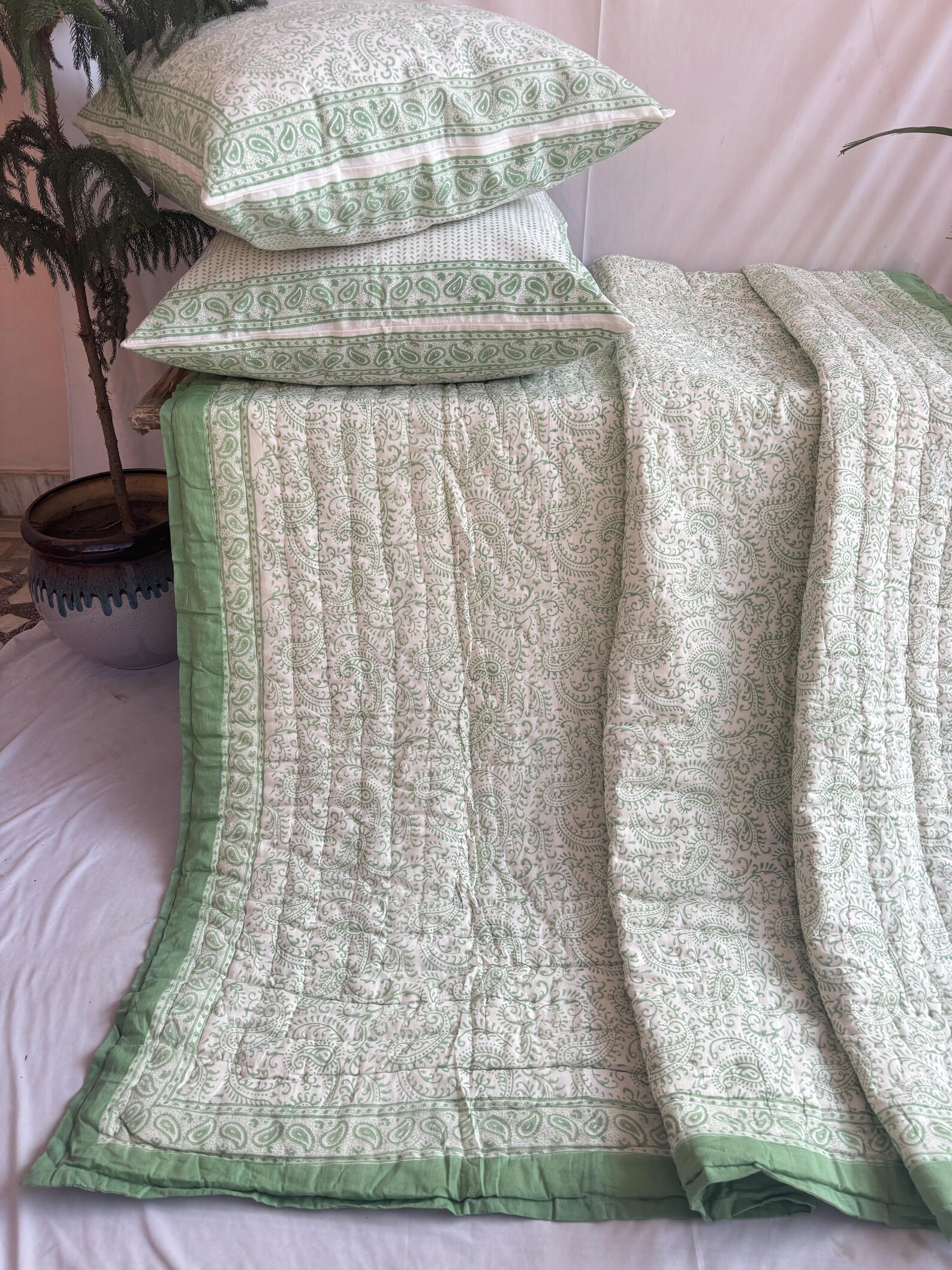 Hand Block Printed Cotton Quilt: Indian Ethnic Bedspread - Twin/queen ...