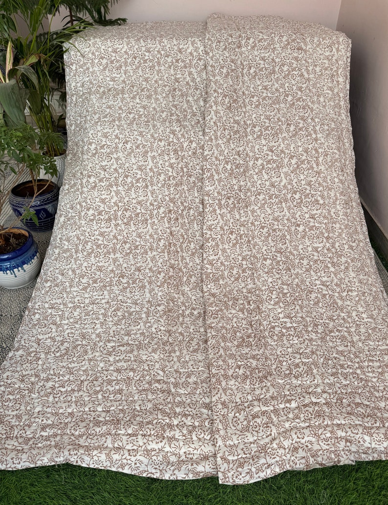 Jaipuri Handblock Printed Quilt, Floral Cotton Rajai, Indian Kantha ...