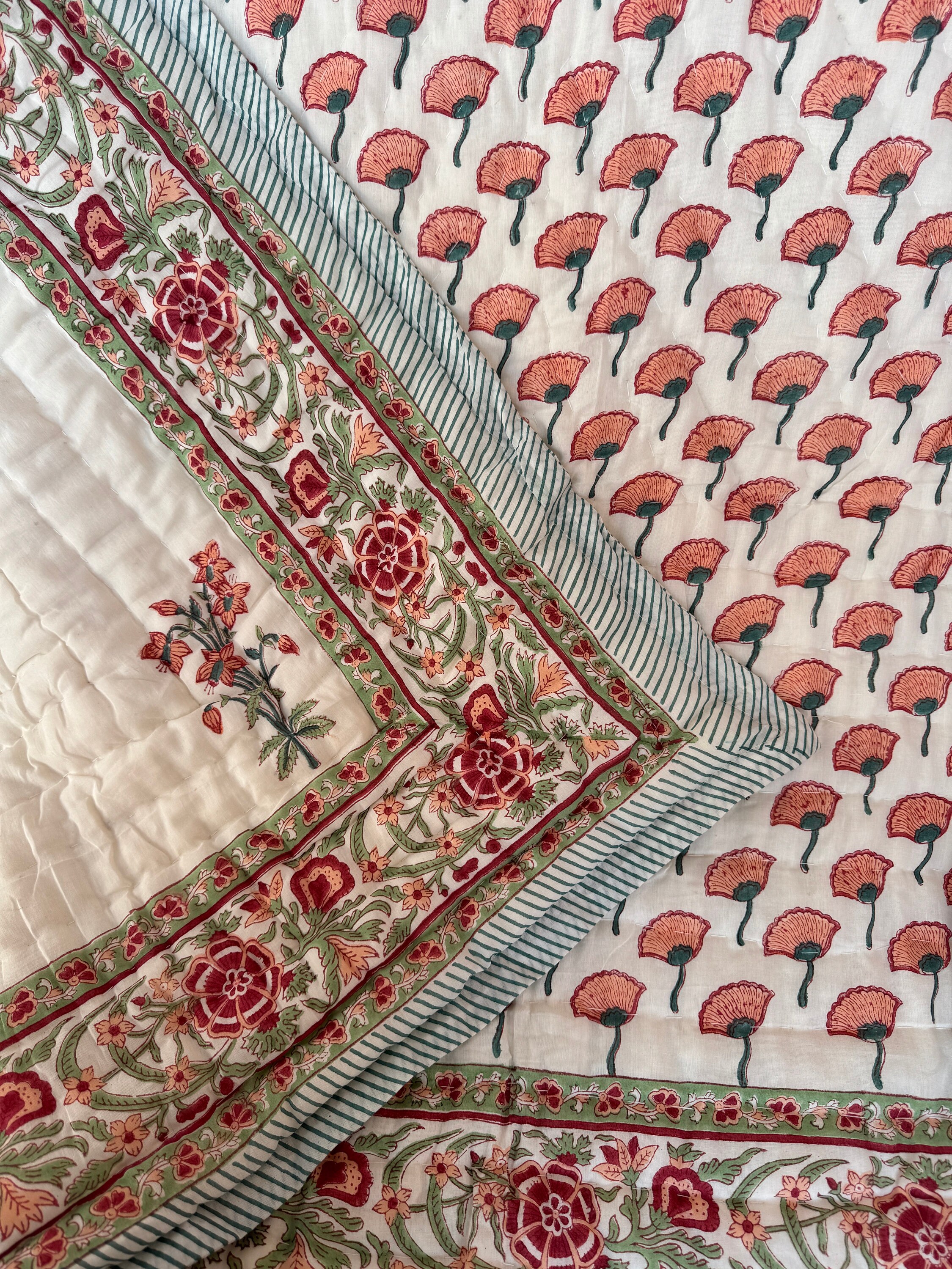 Floral Handmade Razai, Quilt Blanket Throw, Soft Quilt Kantha, Jaipuri ...