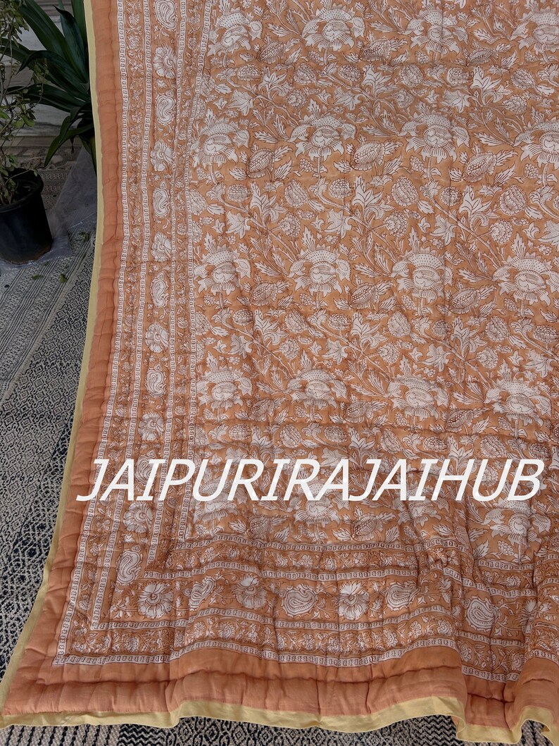 Hand Block Print Quilt Floral Dark Base, Soft Quality Quilt,ultra Warm ...