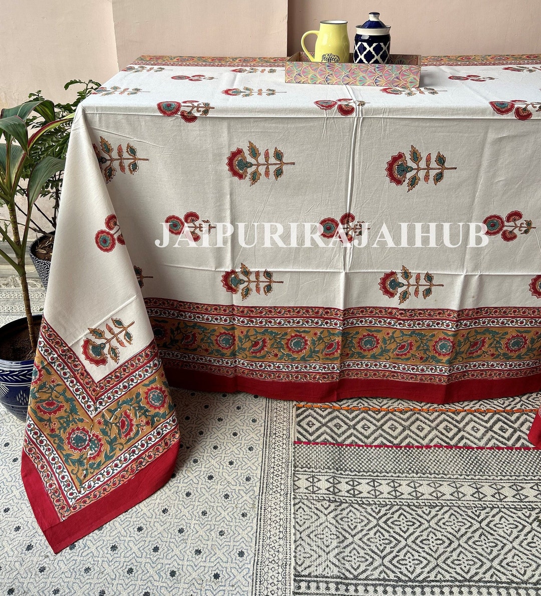 Indian Floral Blockprint Tablecloth,cotton Table Cover Linens Napkins ...