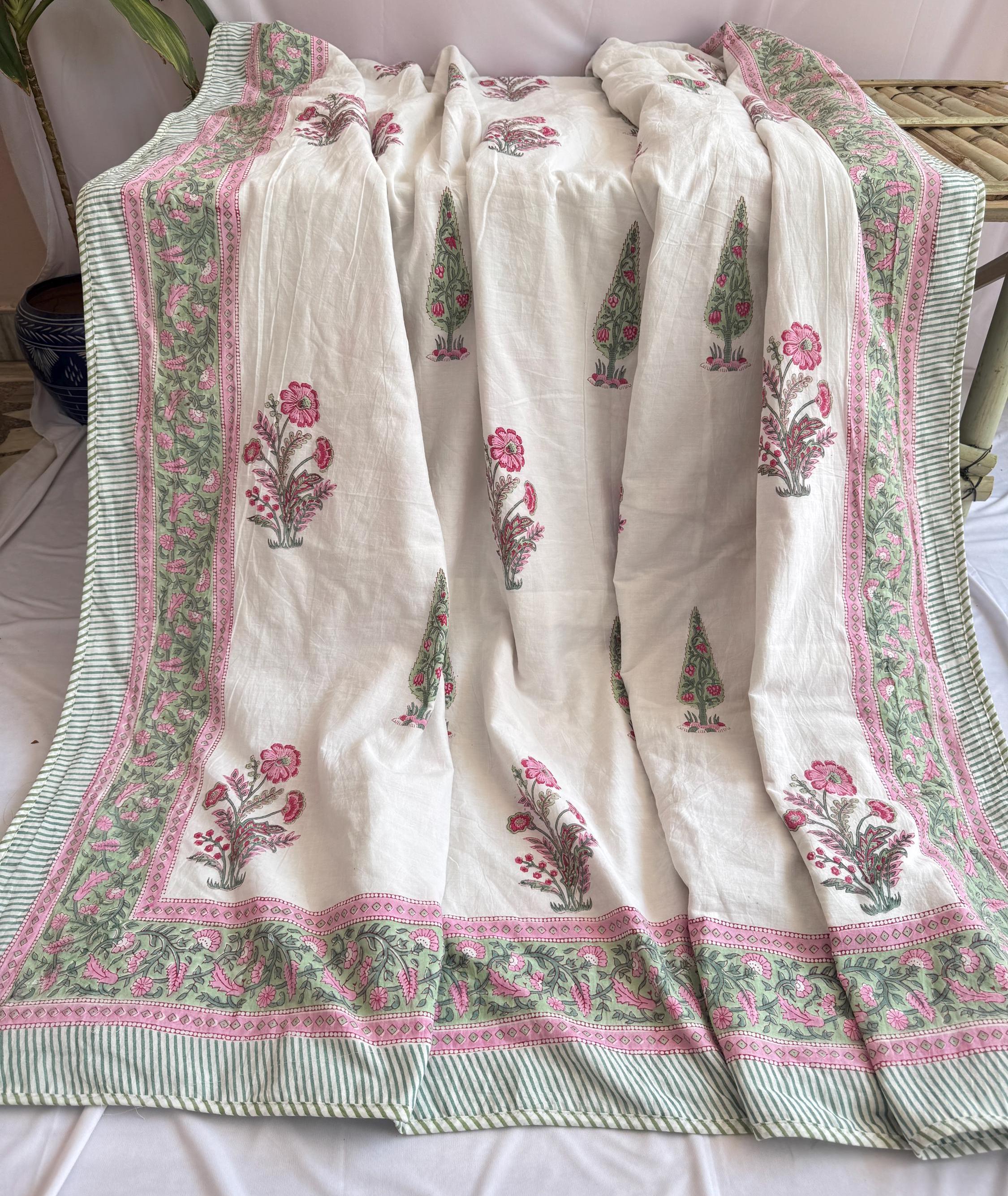 Handmade Indian Floral Dohar: Block Printed Cotton Quilt, Reversible ...