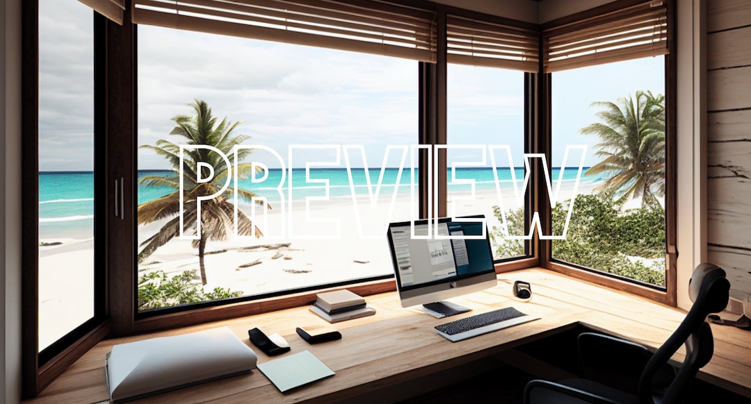 Office Overlooking Beach Digital Backgrounds Printable Zoom Webex Teams ...