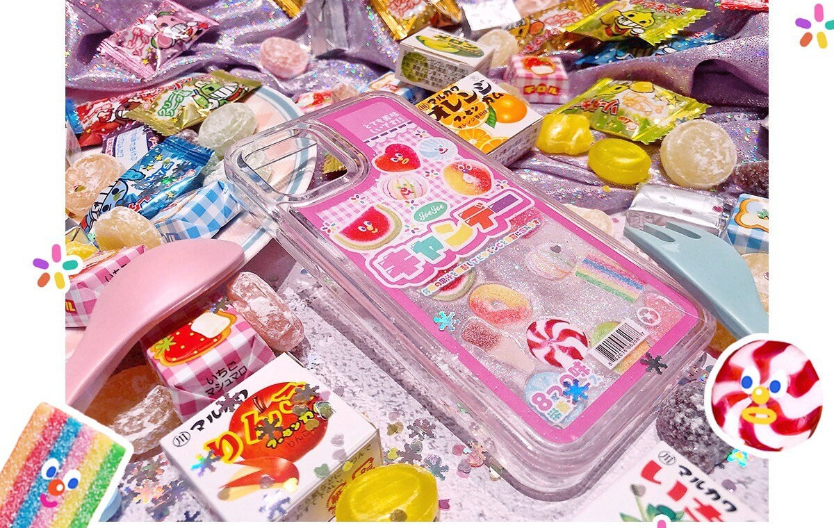 Juicy Candy Gummy Cute Pink Holographic Quicksand Flowing Liquid ...