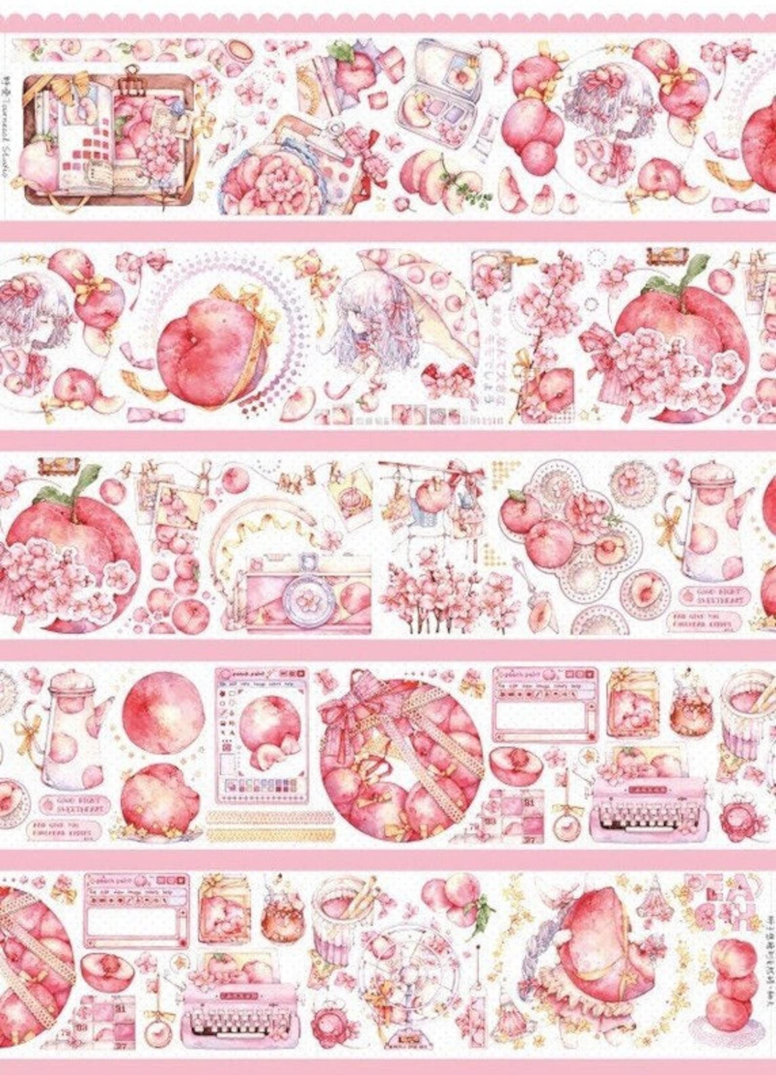 Peachy Peach Illustration Tape Split Out Fruit Girly Washi Tape Sticker ...