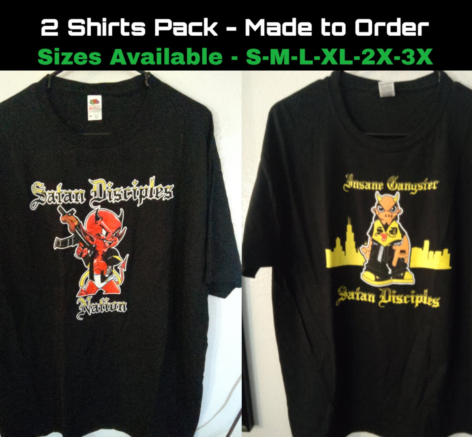 2 Satan Disciples Nation Shirts Package -sds -folks-chicago-sizes Made ...