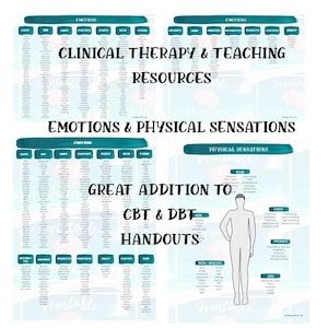Emotions & Physical Sensations List Worksheet for Therapy - Etsy