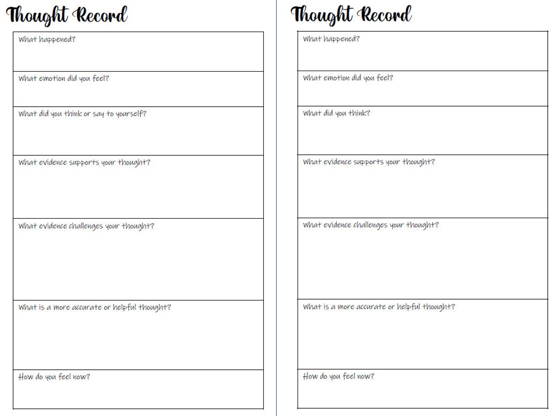 Simple Thought Record Printable Cognitive Behavioral Therapy - Etsy