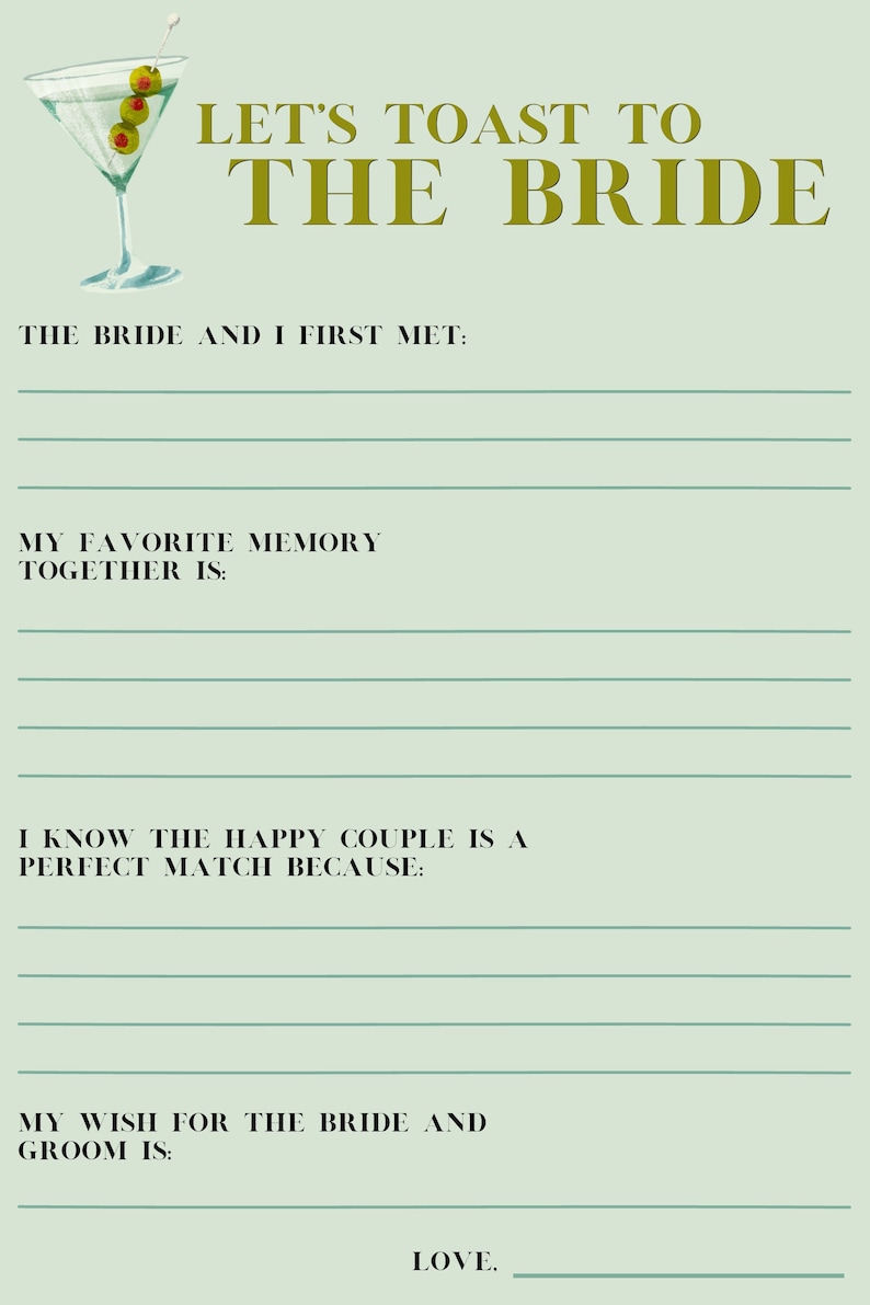 Bachelorette Party Game - Toast to the Bride - Digital File - Etsy