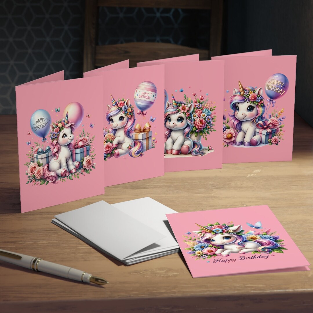 Birthday Greeting Card Set, Unicorn Birthday Greeting Cards, Birthday ...