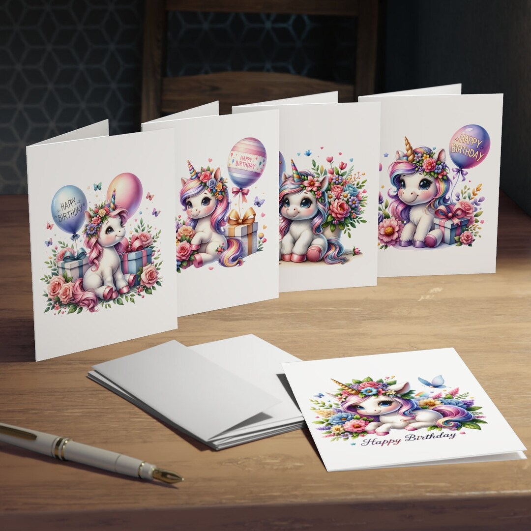 Birthday Greeting Card Set, Unicorn Birthday Greeting Cards, Birthday ...