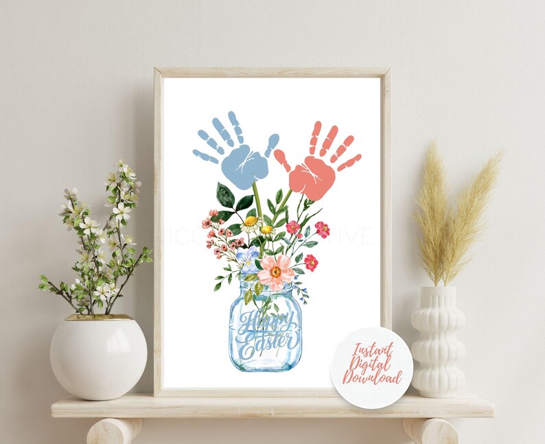 Floral Bouquet Handprint Art Craft for Toddlers DIY Hand Print Baby ...